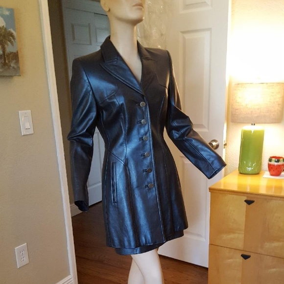 Escada | Jackets & Coats | Escada Blue Metallic Leather Jacket Dress ...